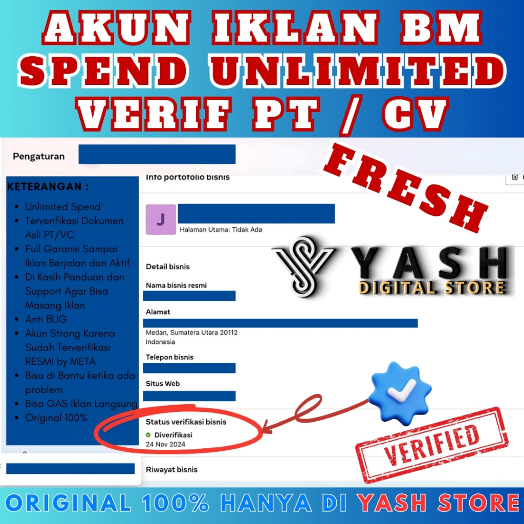 Jual AKUN BM (Business Manager) SPEND UNLIMITED NO LIMIT TELAH TERVERIFIKASI RESMI 100% COCOK ...