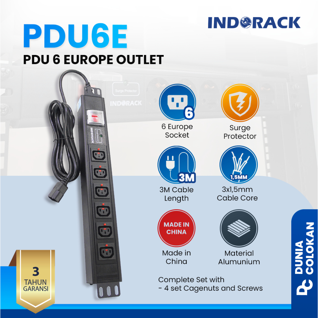 Jual PDU6E PDU INDORACK 6 Outlet 10A Europe C13 Head Plug C14 Socket ...