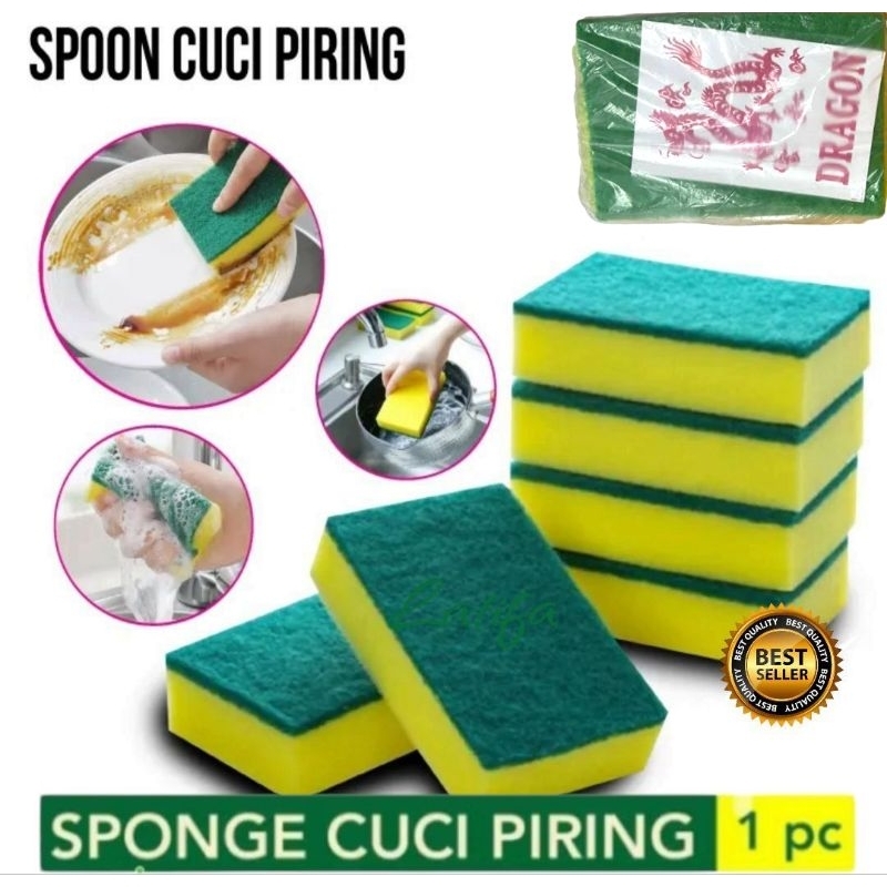Jual 5 Pack Spons Cuci Piring Paket Busa-Hijau Dragon | Shopee Indonesia