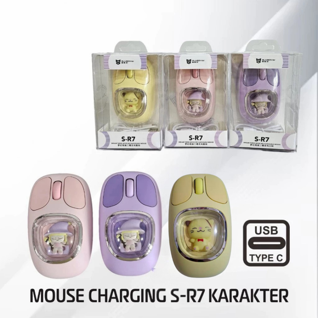 Jual Mouse Dual Mode Wireless + Bluetooth S-R7 Karakter Kartun Lucu ...