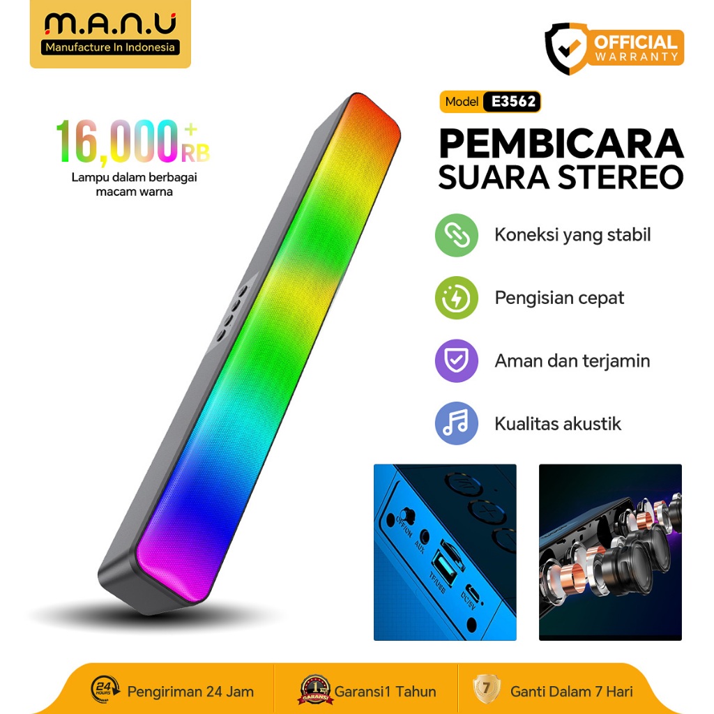 Jual MANU RGB Wireless Speaker Bluetooth Super Bass Soundbar Wireless ...