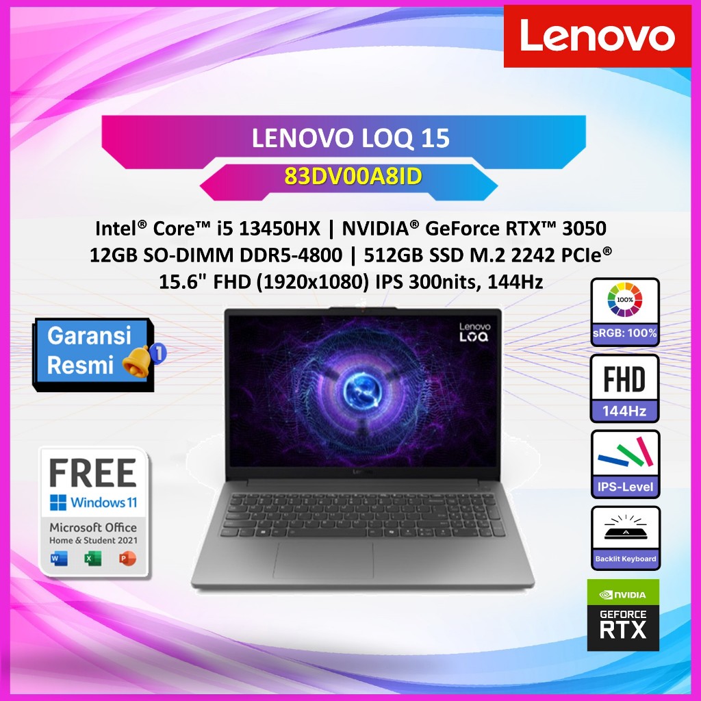 Jual LENOVO LOQ 15 - i5 13450HX RTX3050 6GB 12GB 512GB SSD Win11+OHS 15 ...