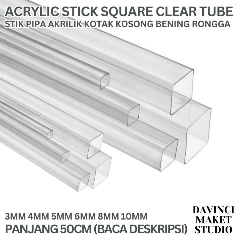 Jual (PMMA )Acrylic Stick Square Tube Pipe - Stik Pipa Akrilik Kotak Kosong Rongga 3mm 4mm 5mm ...
