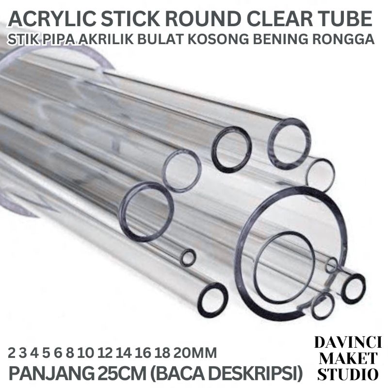 Jual (PMMA ) Acrylic Stick Round Pipe - Stik Pipa Akrilik Bulat Kosong Rongga 2mm 3mm 4mm 5mm ...