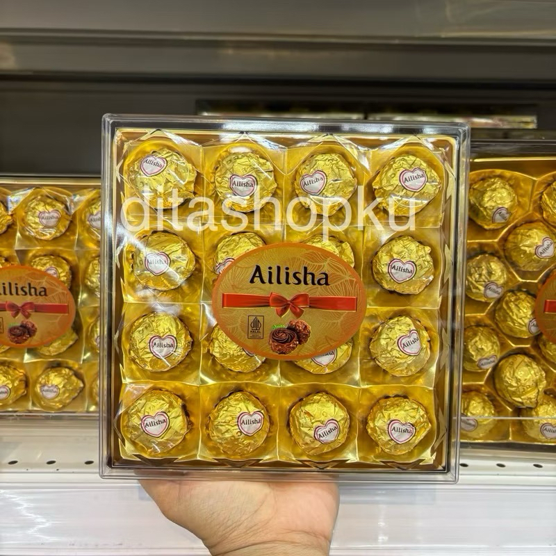 Jual Ailisha Chocolate Kotak 16 pcs / Ailisha Wafer Peanut Chocolate ...