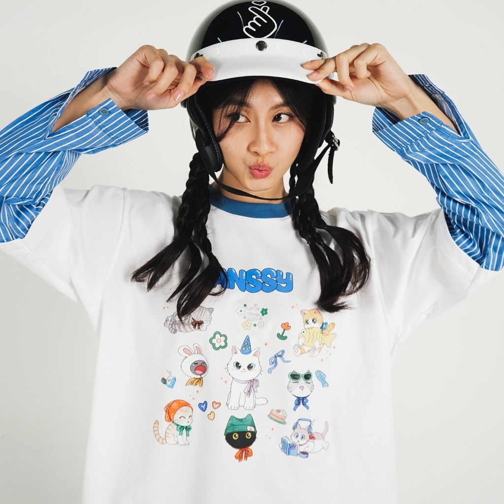 Jual ANSSY - Love Your Cat Longsleeve White - Kaos Lengan Panjang ...
