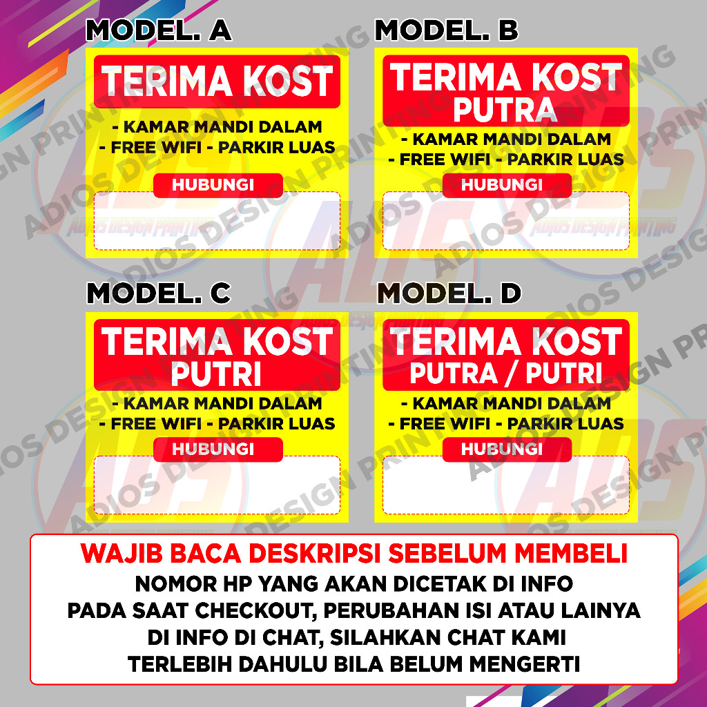 Jual Spanduk Terima Kost / Banner Terima Kost / Spanduk Banner Terima ...