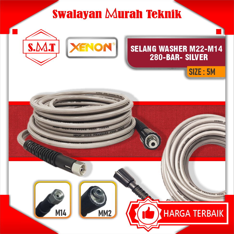 Jual Selang Mesin Jet Cleaner 5M (Silver) XENON 280 Bar M22 x M14 5 ...