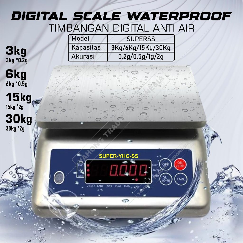 Jual Timbangan Digital 3kg 6kg 15kg 30kg Waterproof Anti Air Timbangan Ikan Daging Ayam Seafood ...