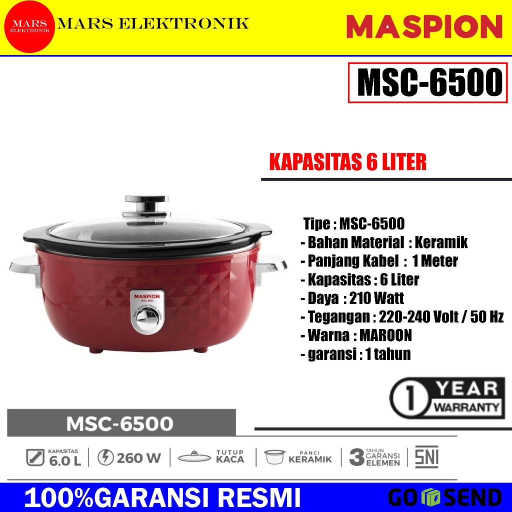 Jual [ COD READY ] SLOW COOKER MASPION - MSC-6500 - KAPASITAS 6 LITER ...