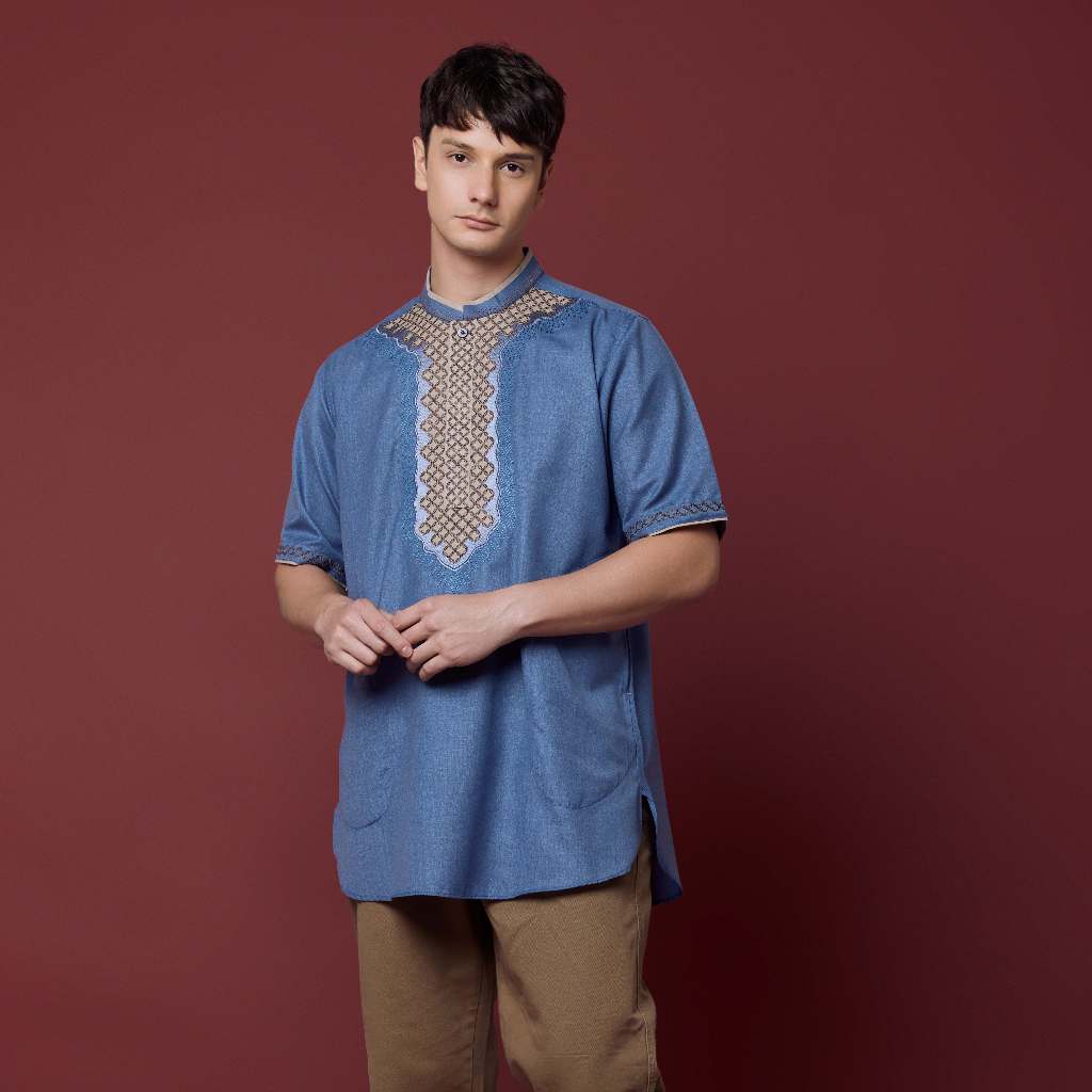 Jual AL-ACHWAN Baju Koko Kurta Liam Blue Mix Soft Brown | Shopee Indonesia