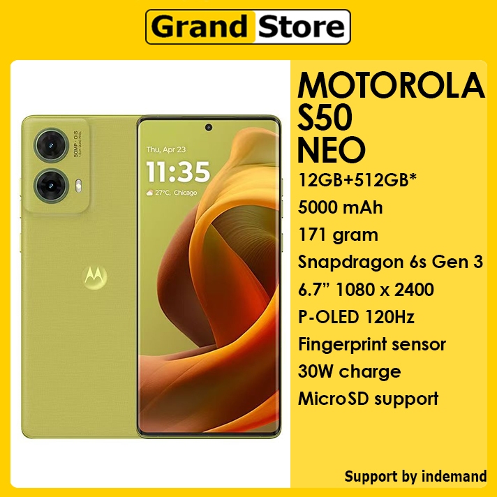 Jual MOTOROLA S50 NEO 5G 12GB/512GB* 5000mAh 30W Snapdragon 6s Gen 3 6.7" 1080 x 2400 Android 14 ...