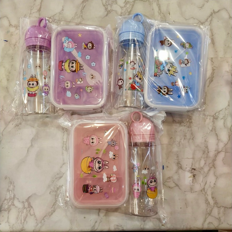 Jual PAKET SET TEMPAT MAKAN SEKAT 2 DAN BOTOL MINUM LABUBU 9197 A-31 FREE SENDOK GARPU//SET ...