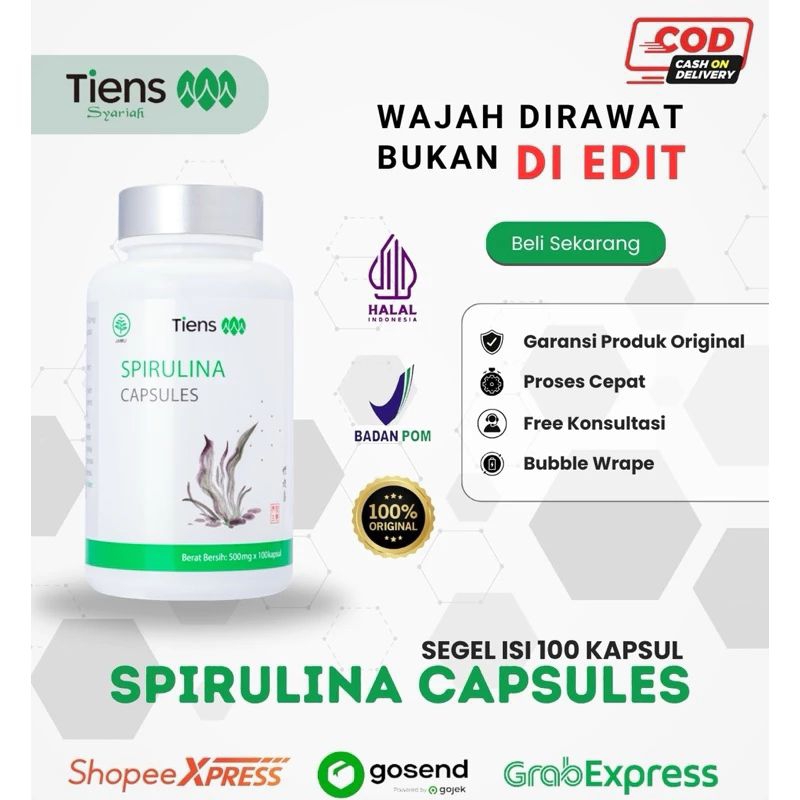 Jual SPIRULINA CAPSULES TIENS – 100% Alami, Perawatan Kulit Wajah, Isi ...