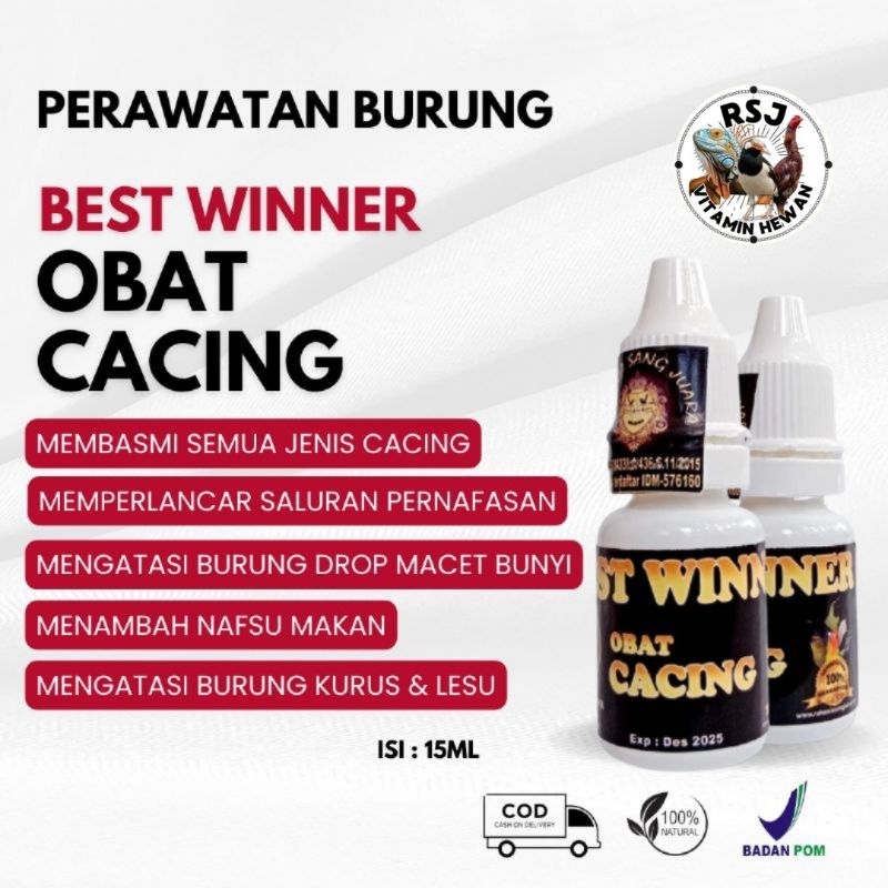 Jual BEST WINNER OBAT CACING BURUNG SANGAT EFEKTIF DAN AMPUH ISI 15ML ...