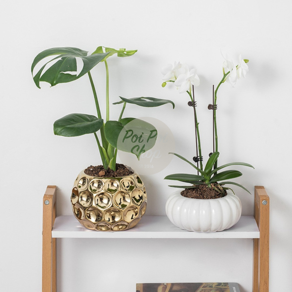 Jual Pot Bunga Keramik Vas Bunga Nordic Metalik Wadah Tempat Bunga ...