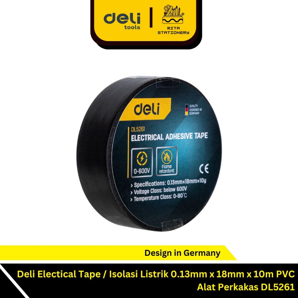 Jual Deli Electical Tape/Isolasi Listrik 0.13mm x 18mm x 10m PVC DL5261 ...