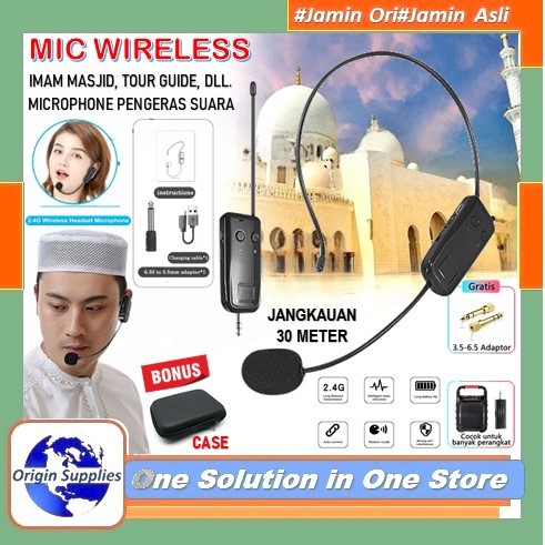 Jual Mikrofon Mic Clip On Wireless microphone UHF 2.4G Presentasi Tur Imam Masjid Musholla ...