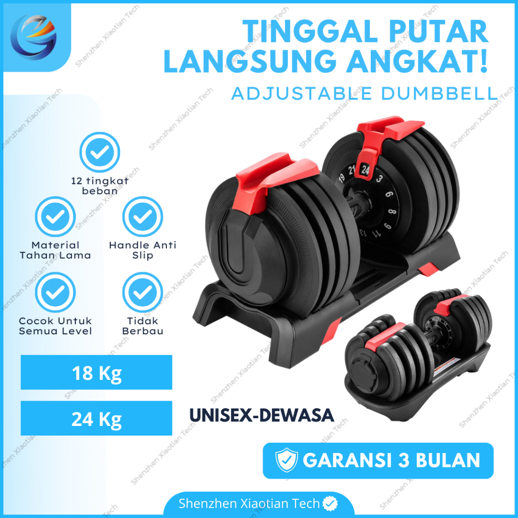 Jual Adjustable Dumbbell Alat Fitness Set 18-24 Kg | Adjustable ...