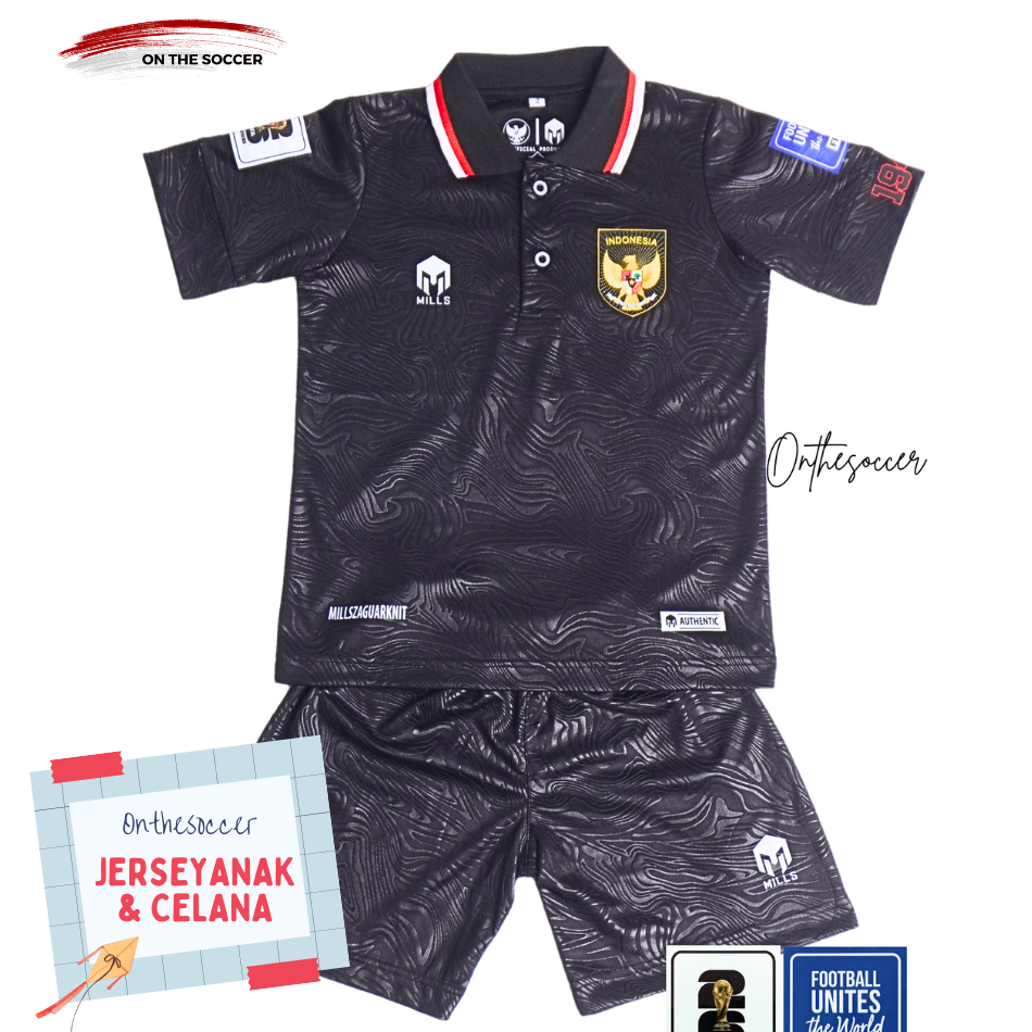 Jual Jersey Timnas Indonesia Mills Anak Hitam Setelan sudah termasuk ...