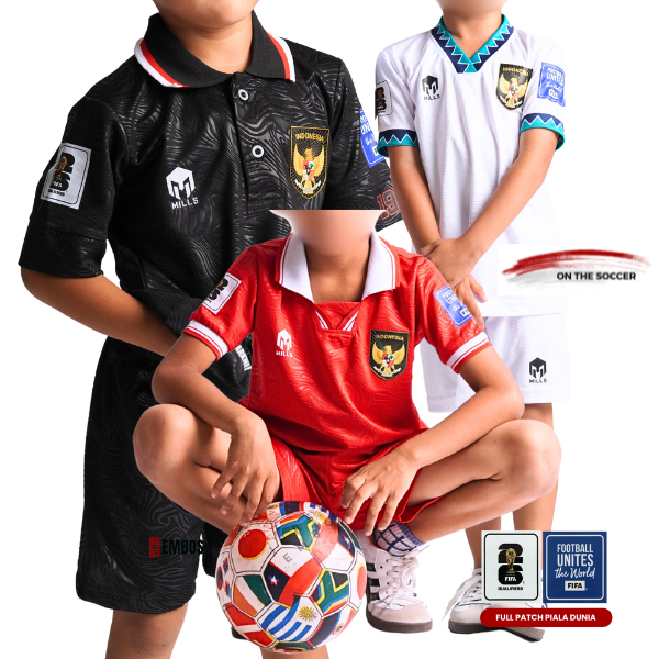 Jual Setelan Jersey Anak Mills Merah Putih Hitam Home away Timnas ...