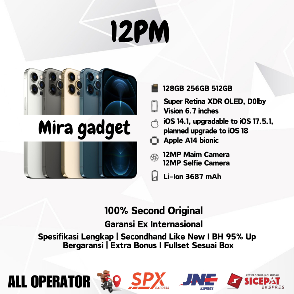 Jual Iphone 12 PM 128GB 256GB 512GB SECOND ORIGINAL FULLSET | Shopee Indonesia