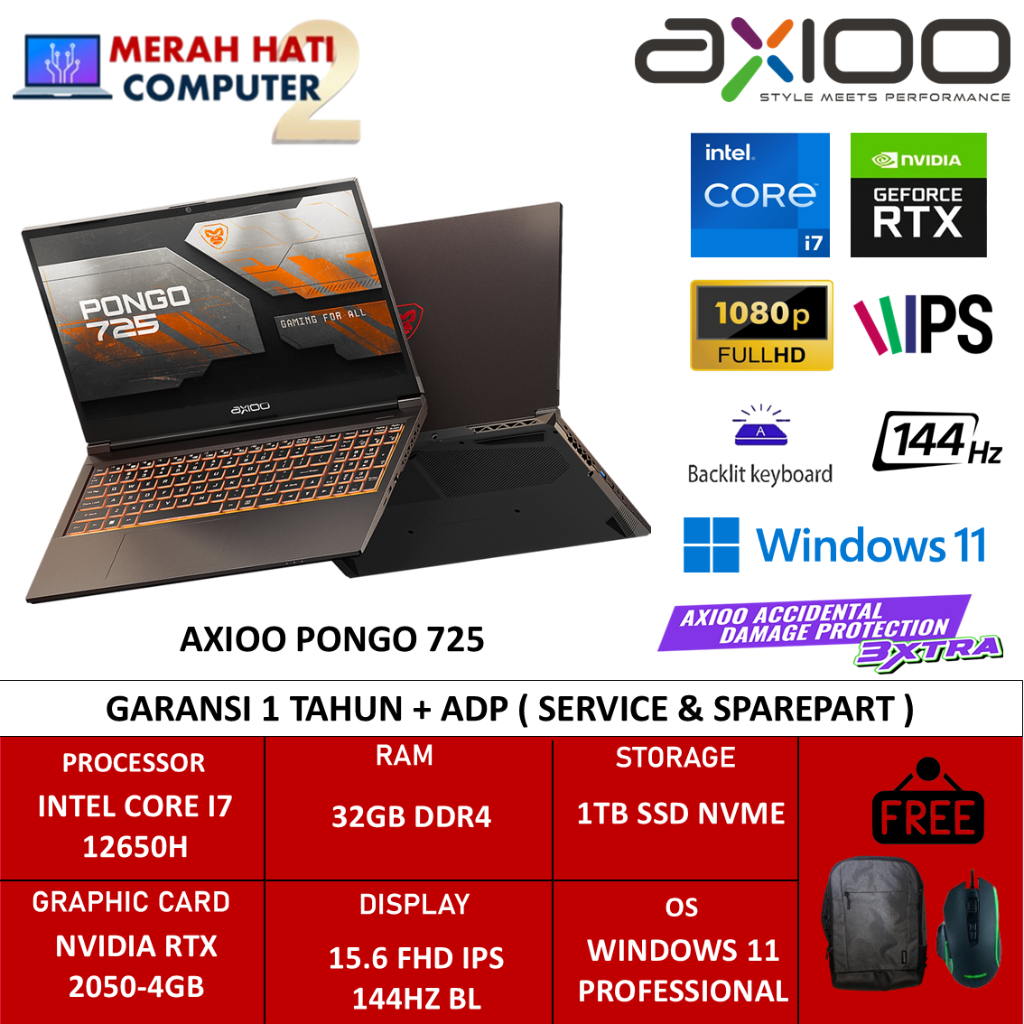 Jual Laptop Gaming Axioo Pongo 725 Intel i7 12650H 32GB 1TB SSD RTX2050 ...