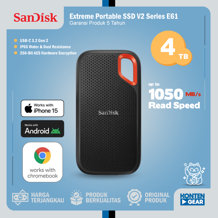 Jual SanDisk 4TB | 2TB | 1TB | 500GB Extreme Portable SSD V2 [E61 Series] Original | Shopee ...