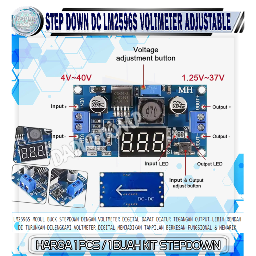 Jual STEP DOWN DC LM2596S VOLTMETER LED ADJUSTABLE MODUL STEPDOWN | Shopee Indonesia
