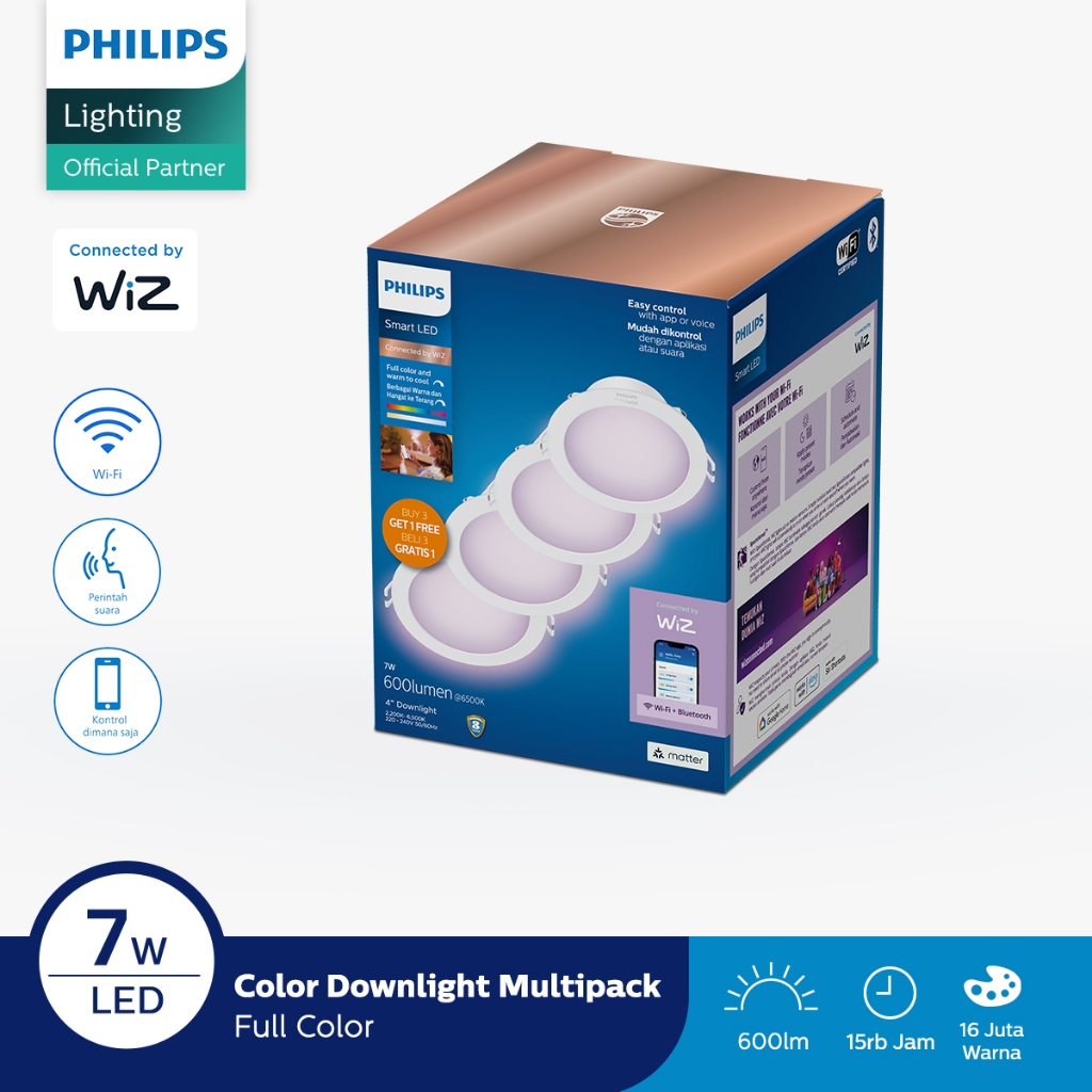 Jual Philips Lampu Smart WiFi LED Downlight Multipack 7W D100 Color RGB ...