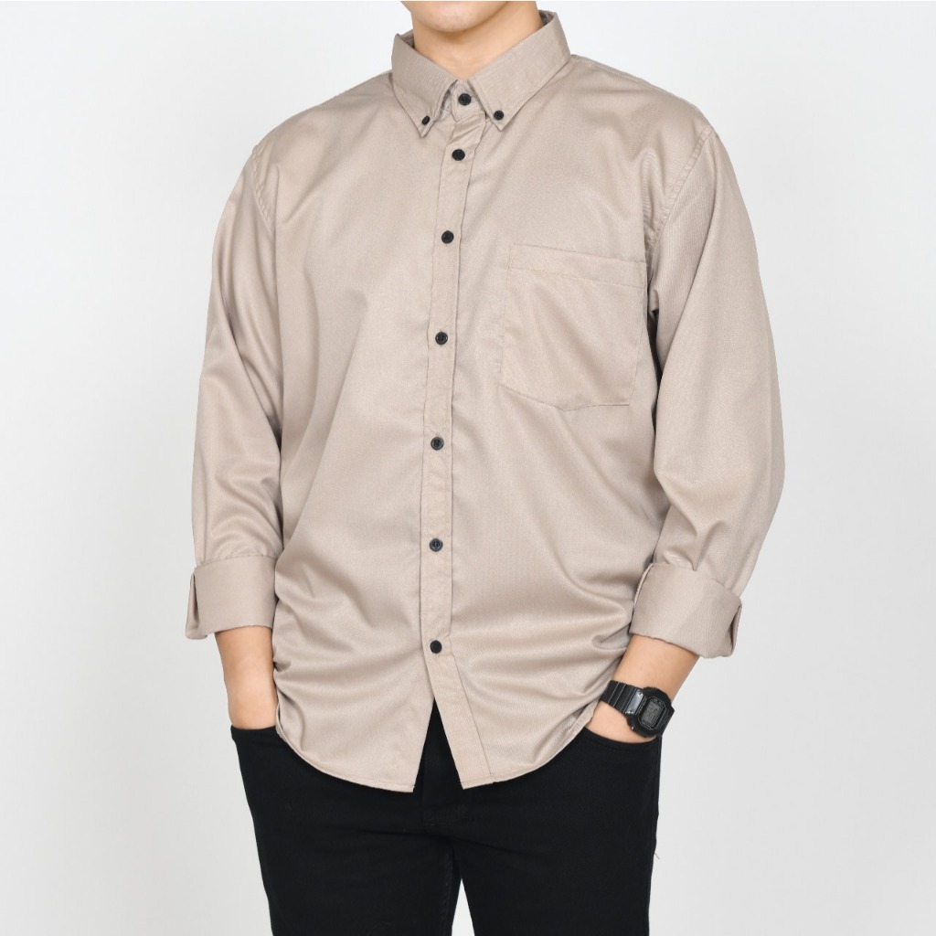 Jual Kemeja Pria Lengan Panjang Cream | Cream Long Sleeve Linen Premium ...