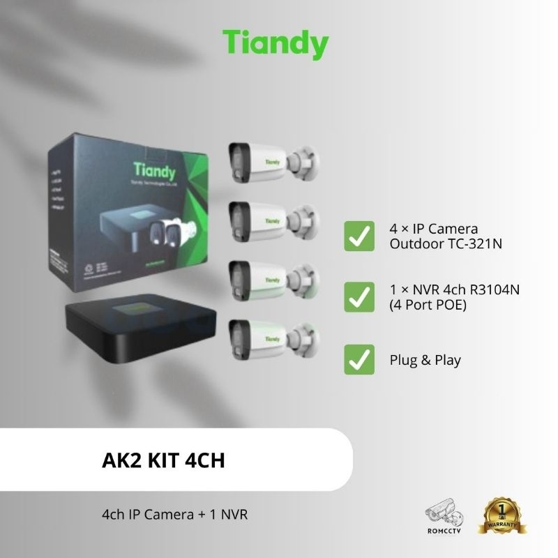 Jual PAKET 4 IP CAMERA TIANDY AK2 KIT 4CH 1080P/2MP AUDIO SERIES ...
