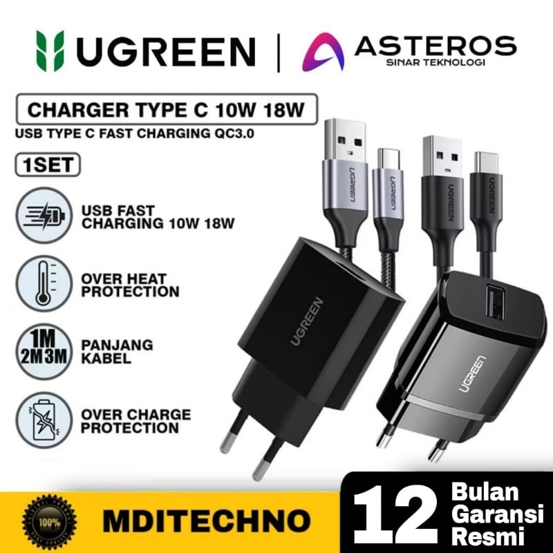 Jual UGREEN Charger 1 SET 18w kabel Micro Usb dan Usb C For ANDROID ...