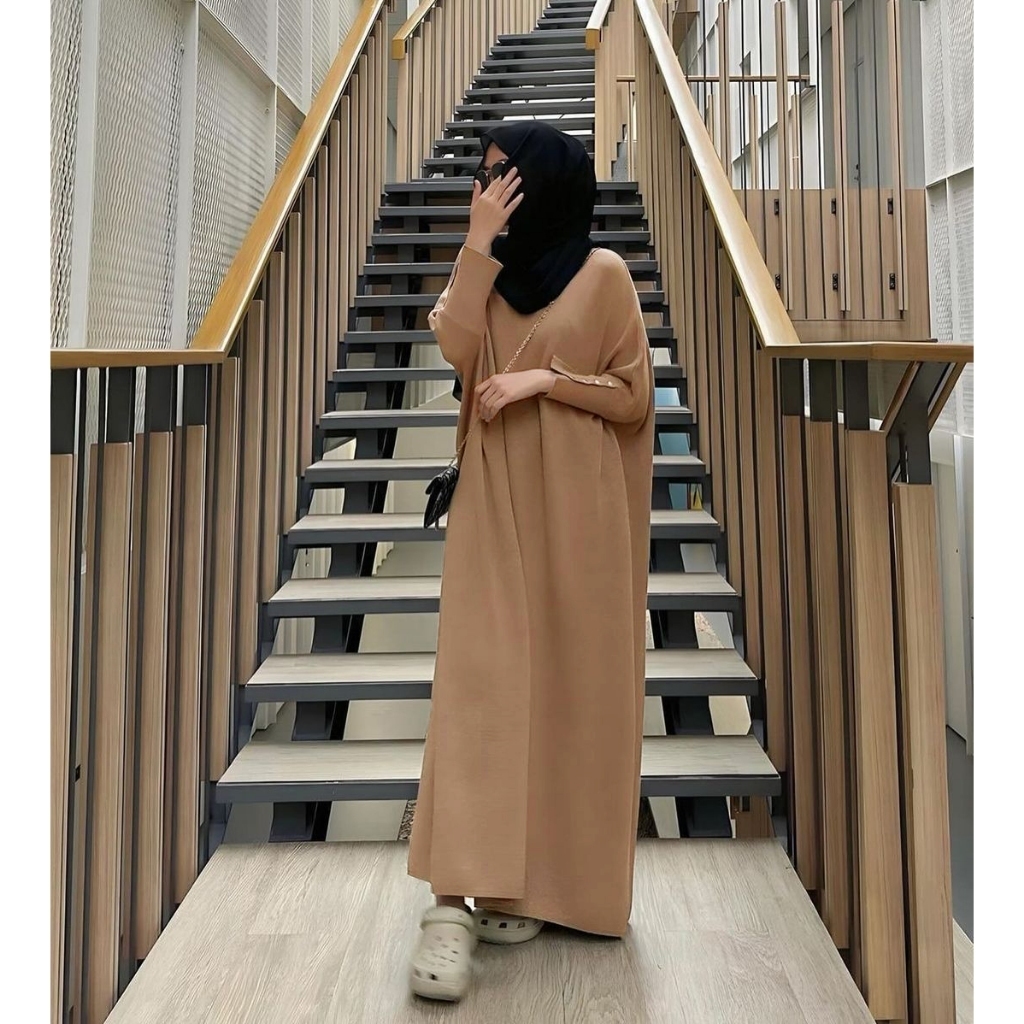 Jual Hawa Muslimah Batwing Gamis Remaja Ootd Korean Style Terbaru 2025 Lebaran Abaya Knit Dress ...