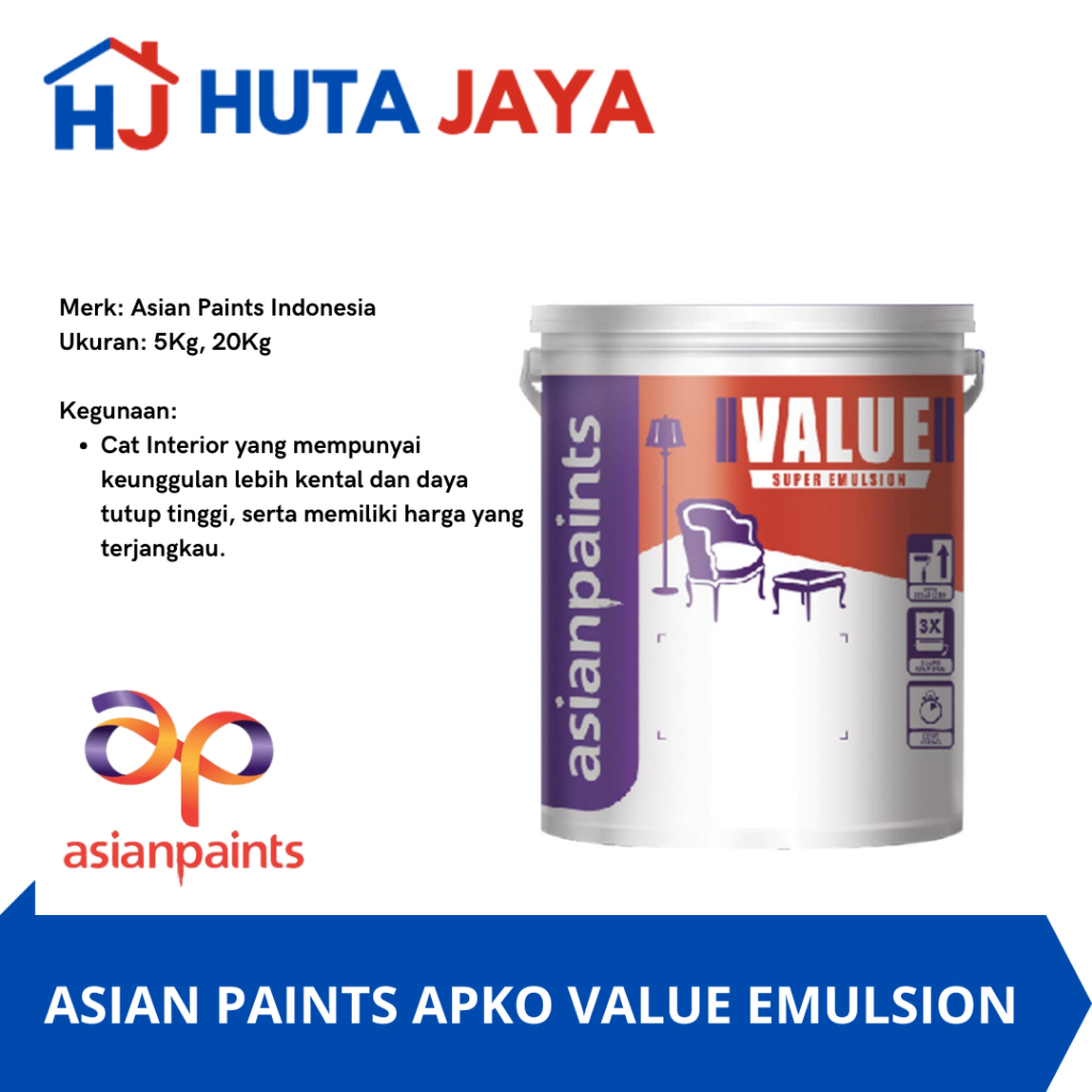Jual Cat Tembok Asian Paints APKO Value Emulsion 5Kg & 20Kg | Shopee Indonesia