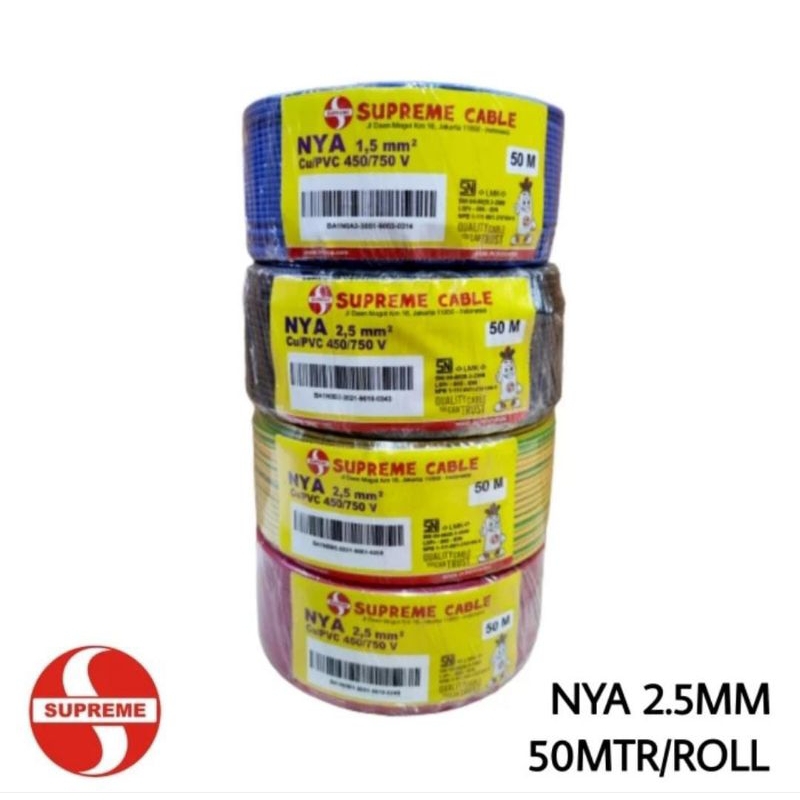 Jual Kabel Supreme NYA 2,5 MM Panjang 50Meter Kawat Tembaga Biru, Hitam, Merah, Kuning Hijau ...