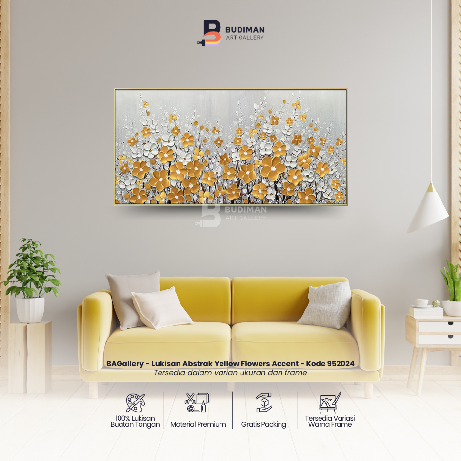 Jual BAGallery - Lukisan Abstrak Hiasan Dinding Aesthetic Bunga Emas ...