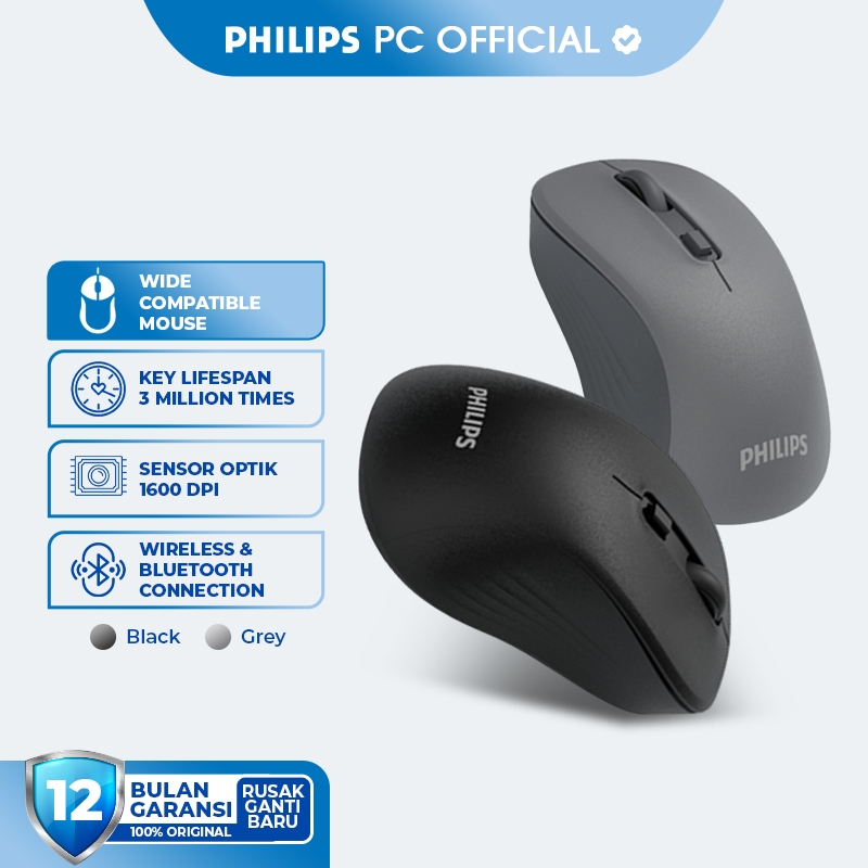 Jual Philips Mouse Dual Mode Wireless + Bluetooth Silent Clicks 1600 ...