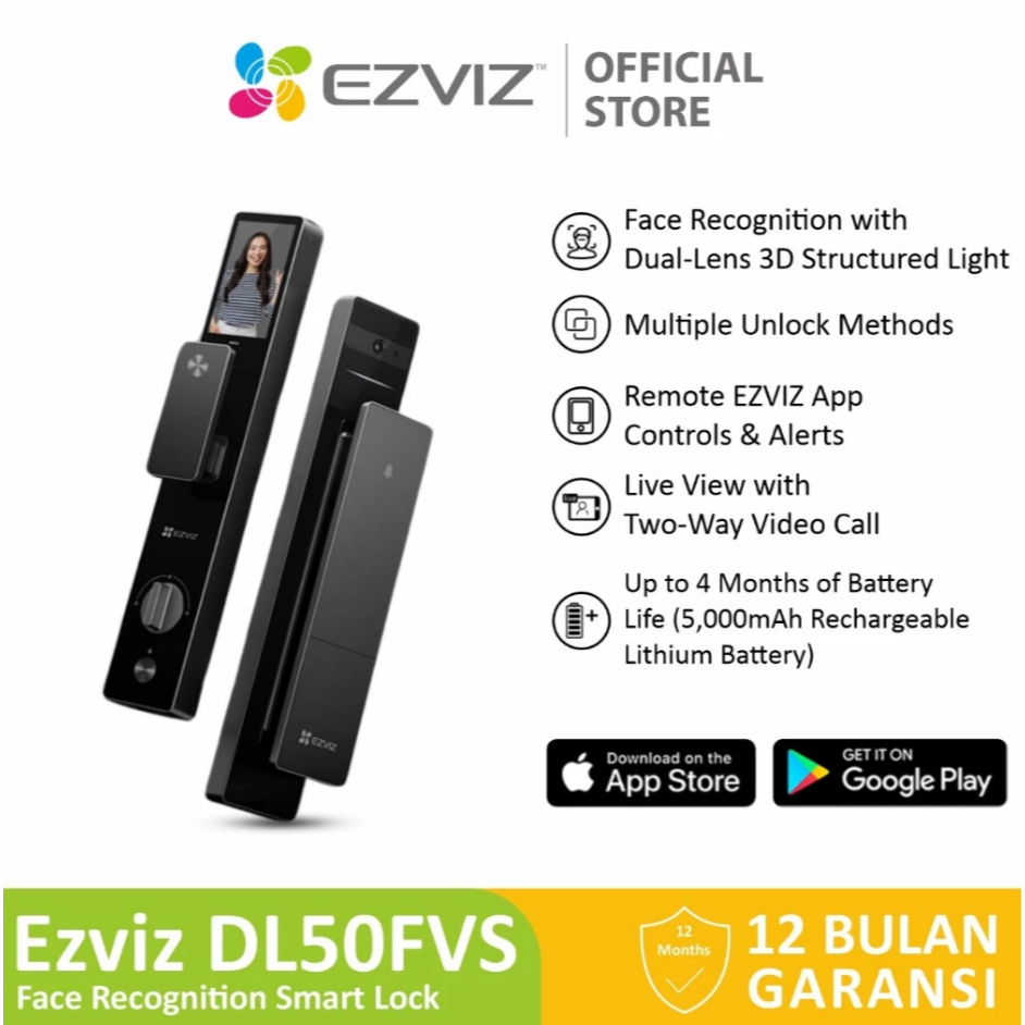 Jual Ezviz DL50FVS Face ID Recognition Smart Security Door Lock ...