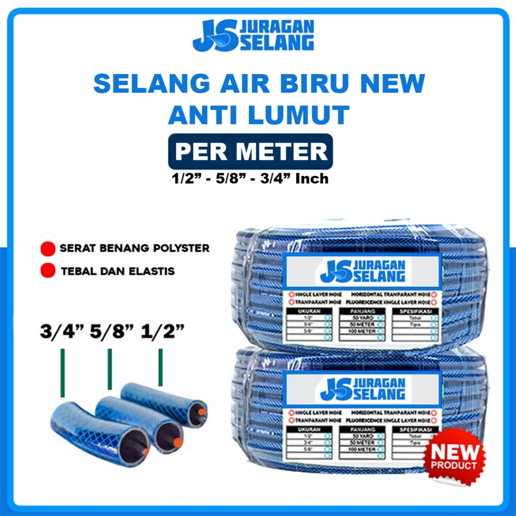 Jual JURAGAN Selang Air 1/2 5/8 3/4 Inch Selang Air Permeter Benang Biru Anti Lumut Selang Air ...