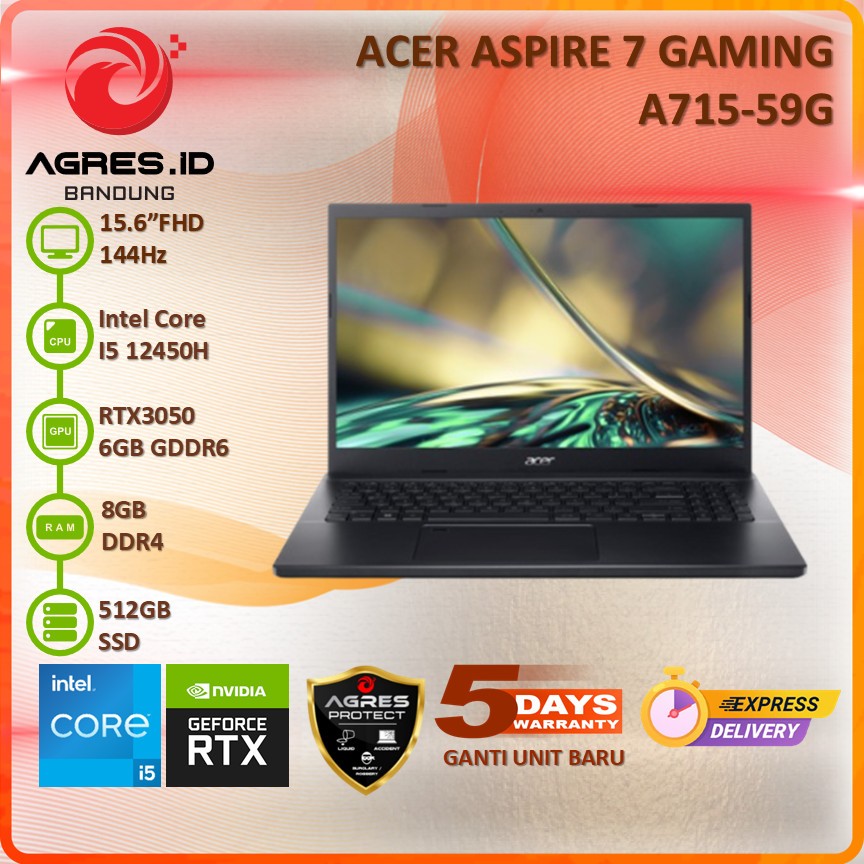 Jual ACER ASPIRE 7 GAMING A715-59G I5 12450H RTX3050 8GB 512GB 15.6" FHD IPS 144Hz | Shopee ...