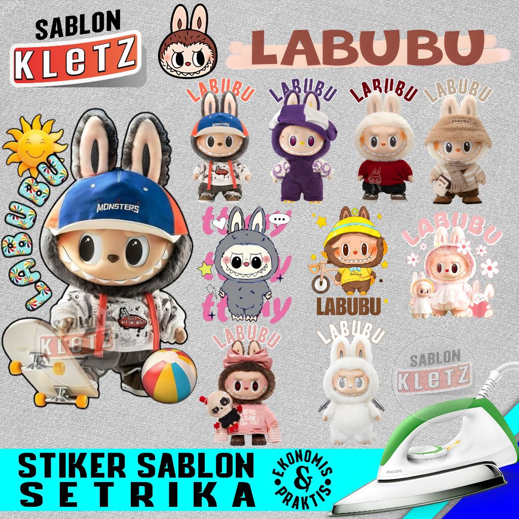 Jual Stiker Sablon Setrika Satuan / Stiker Kartun LABUBU / Ukuran A7 A6 ...