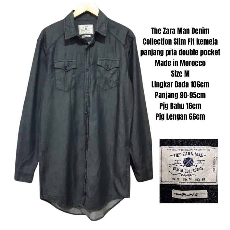 Jual The Zara Man Denim Collection Slim Fit kemeja panjang pria double ...