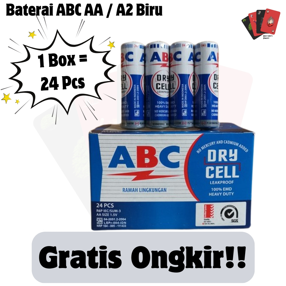 Jual Batu Baterai ABC Biru Dry Cell AA / A2 Battery 1.5V 1 Box (24 Pcs ...