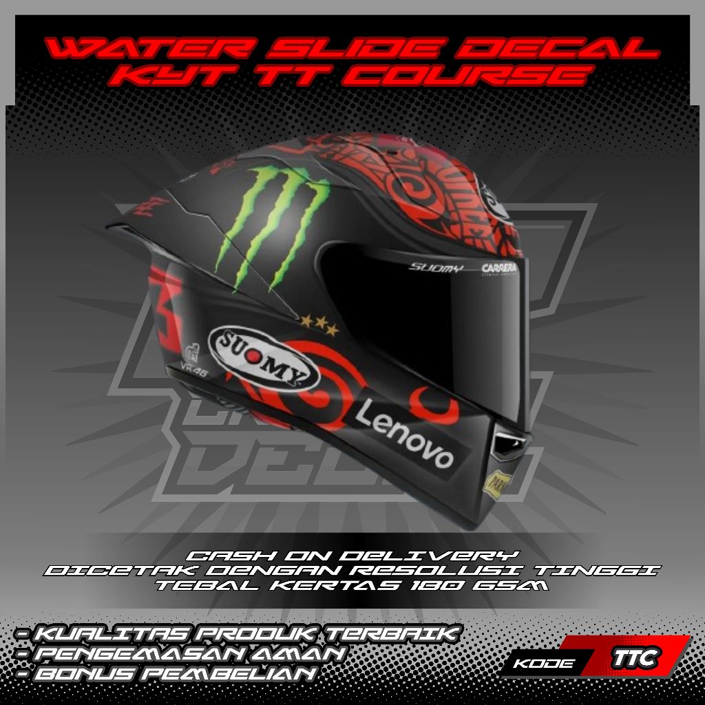 Jual WATER SLIDE DECAL HELM KYT TT COURSE MOTIF PECCO BAGNAIA GRAND ...