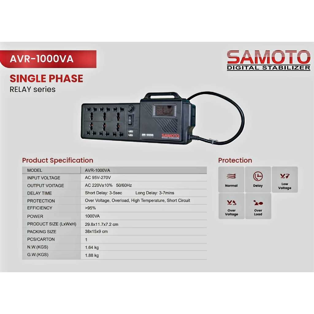 Jual Samoto Single Phase AVR-1000 VA Relay + Toroidal AVR-1KVA 800 W 1 ...