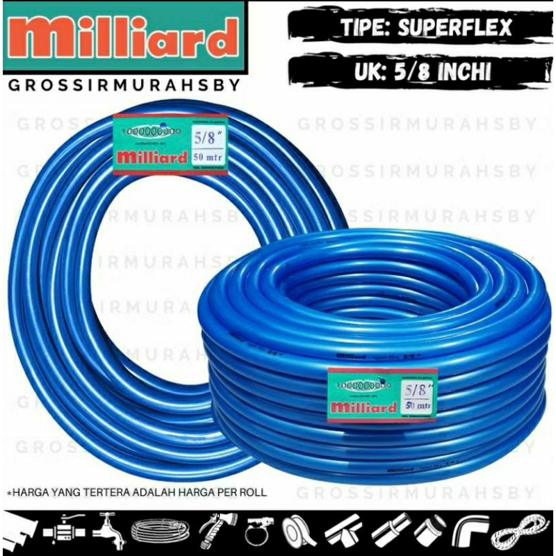 Jual SELANG AIR MILLIARD SUPERFLEX 5/8 INCHI ( HARGA 1 ROLL PANJANG 50 METER ) METALIK | Shopee ...