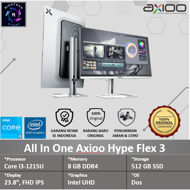 Jual PC All In One Axioo Hype Flex 3 Intel i3-1215U 8GB SSD 256GB/512GB 24″ FHD Win11 | Shopee ...