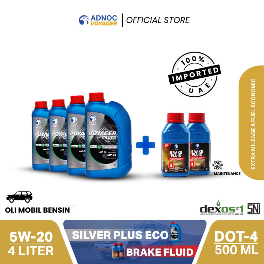 Jual Paket Oli Mobil Bensin & Minyak Rem ADNOC Voyager Silver Plus Eco 5W20 & Brake Fluid DOT4 ...