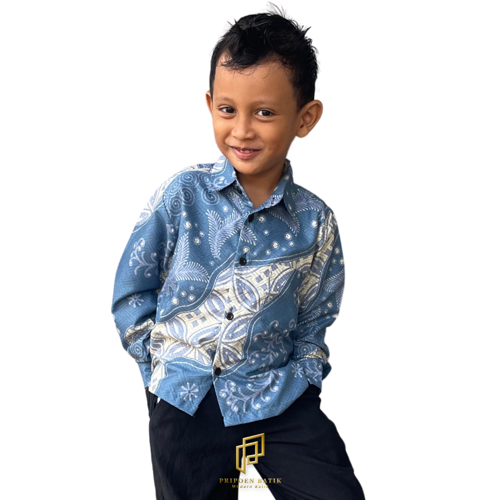 Jual PRIPOEN BATIK Kemeja batik anak lengan panjang samudera biru denim ...